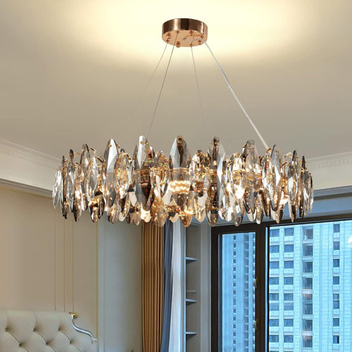 Bay Isle Home Modern crystal chandelier luxury, sparkling egg-shaped crystal ceiling light gold ...